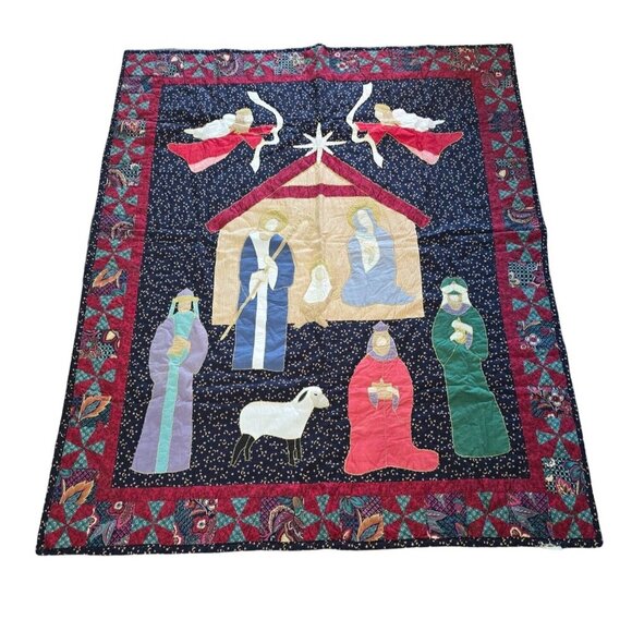 Vintage | Holiday | Vintage Nativity Scene Quilt Throw Christmas ...